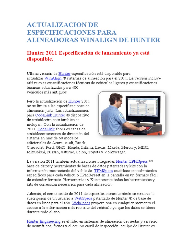 Actualizacion de Especificaciones para Alineadoras Winalign de Hunter | PDF | Informática ...