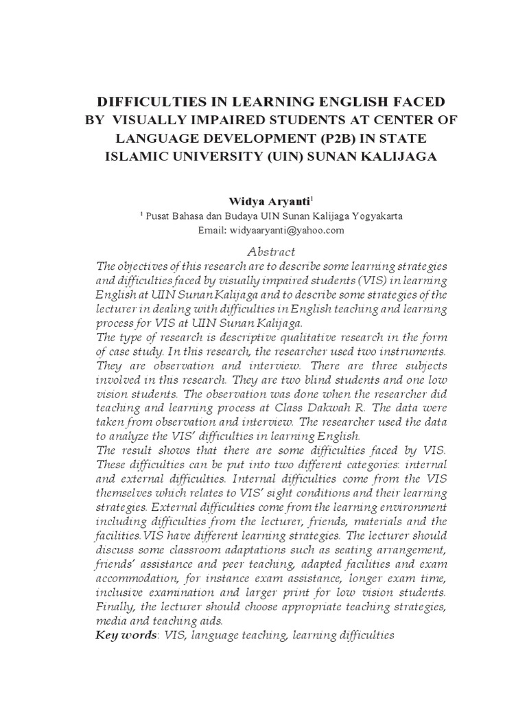Difficulties in Learning English Faced by Visually | PDF | Visual ...
