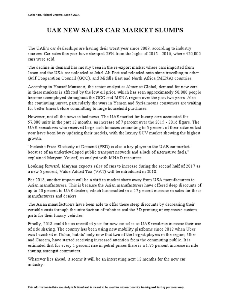 UAE New Car Sales Case Study | PDF | Demand | United Arab Emirates