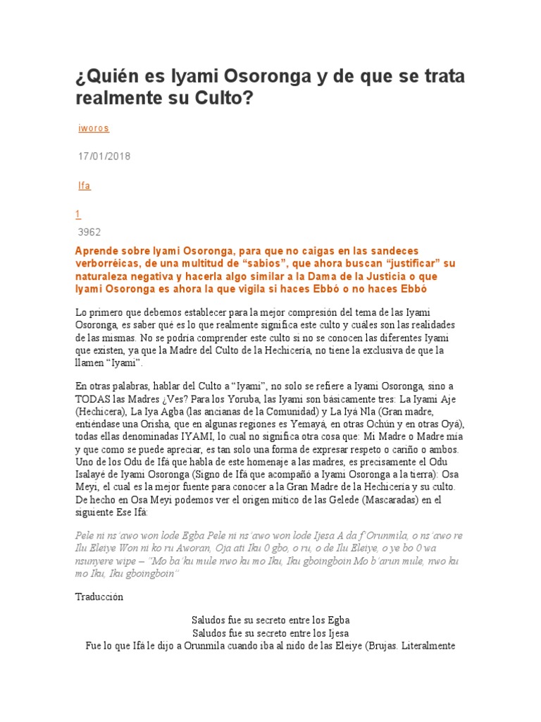 Quién Es Iyami Osoronga y de Que Se Trata Realmente Su Culto | PDF ...