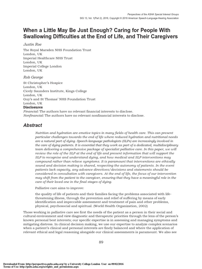 End of Life Swallowing | PDF | End Of Life Care | Palliative Care