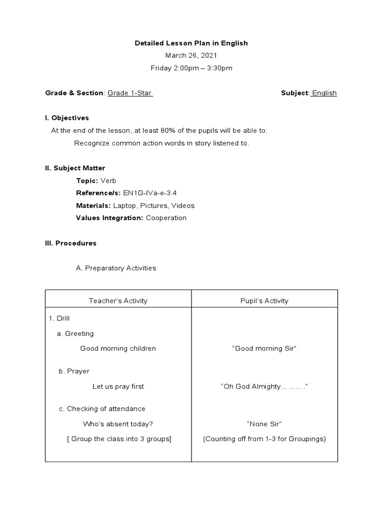 Detailed Lesson Plan in English | PDF | Animal Locomotion | Force
