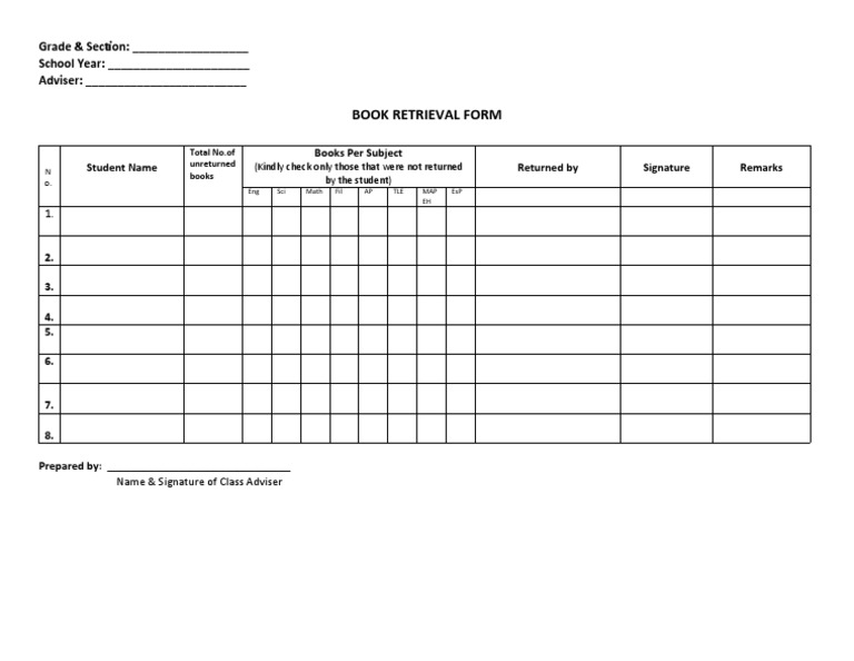 Book Retrieval Form | PDF