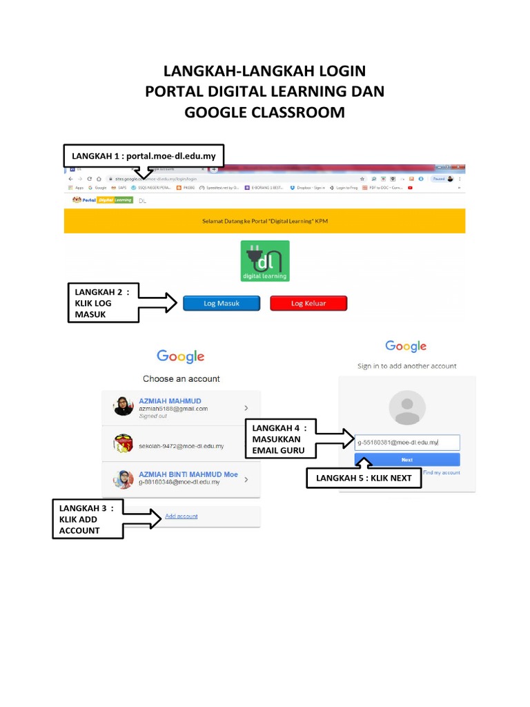 Langkah-Langkah Login Portal Digital Learning Dan GC | PDF