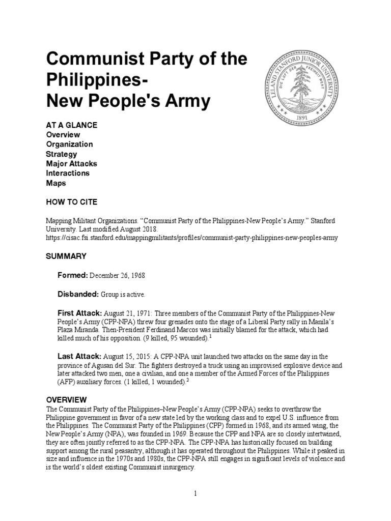 Communist Party of The Philippines-New People's Army | PDF | Human ...