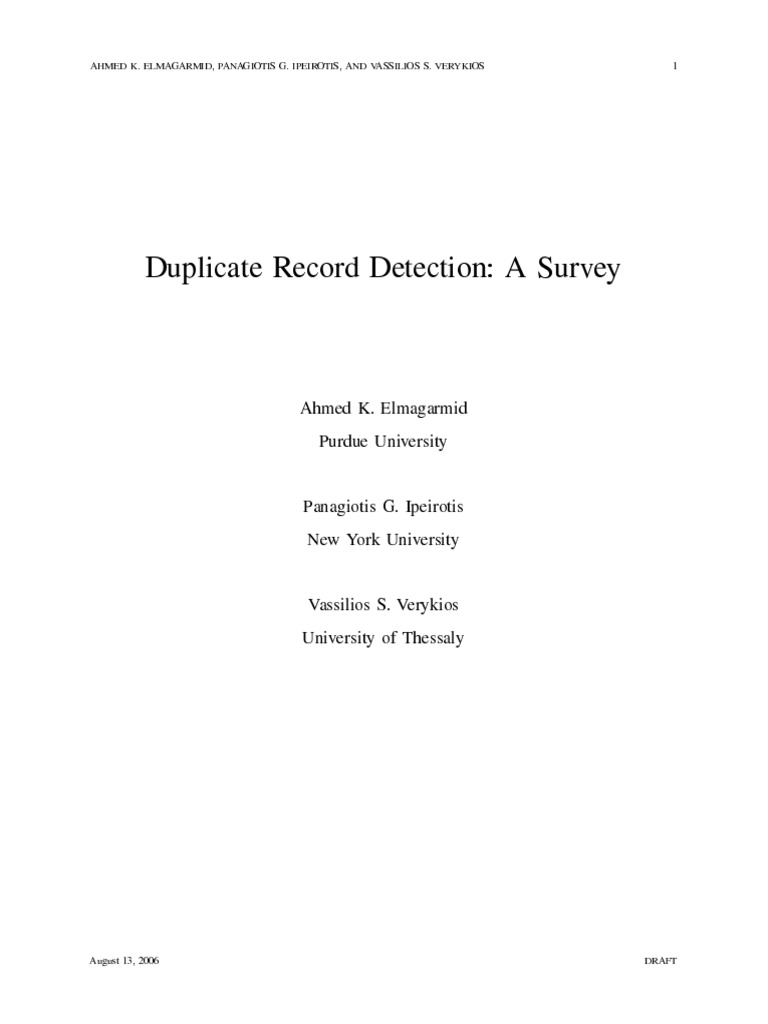 Duplicate Record Detection A Survey Pdf Computing Teaching