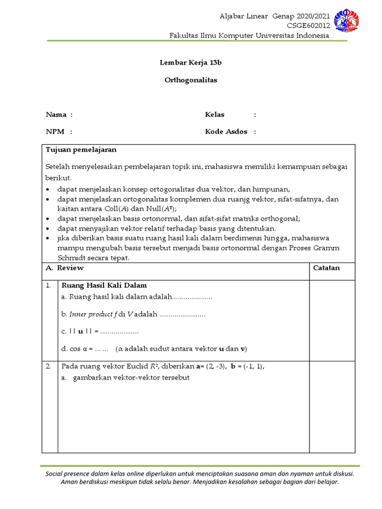 LK14 - Ortogonalitas Feb 2021 | PDF