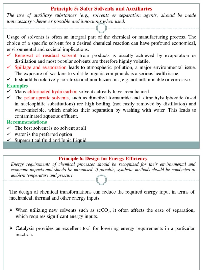 Principle 5: Safer Solvents and Auxiliaries | PDF | Solvent | Renewable ...