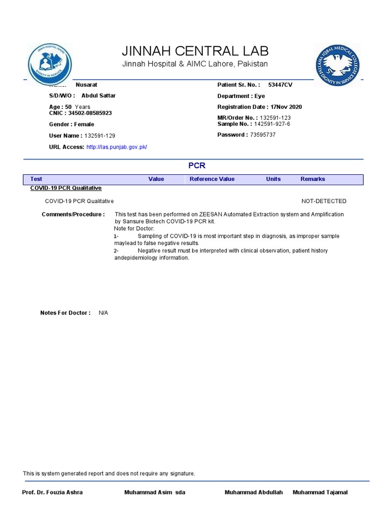 Jinnah Central Lab: Jinnah Hospital & AIMC Lahore, Pakistan | PDF ...