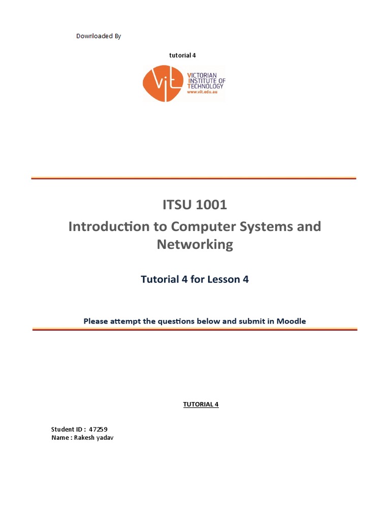 ITSU 1001 Introduction To Computer Systems and Networking: Tutorial 4 ...