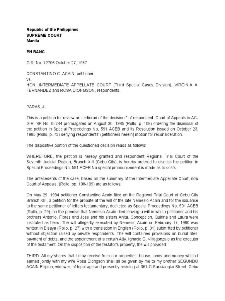 Supreme Court of the Philippines Decision on the Preterition of ...