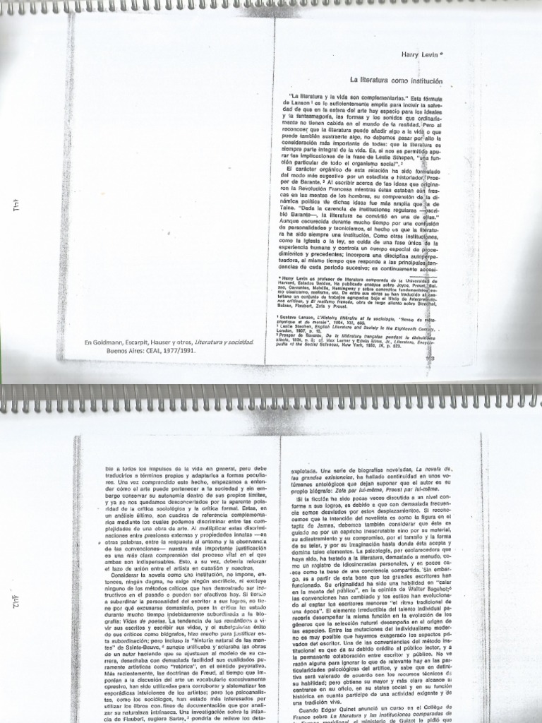 Levin, Harry. La Literatura Como Institución | PDF