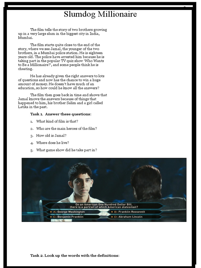 Slumdog Millionaire Study Guide | PDF | Games & Activities