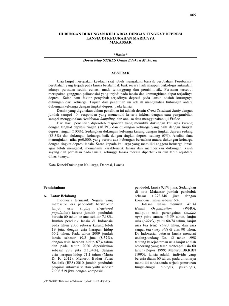 Hubungan Dukungan Keluarga dengan Depresi Lansia di Makassar | PDF