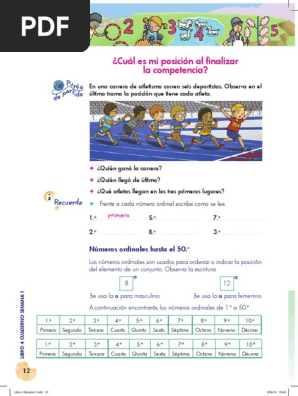 Ficha De Carrera De Numeros Ordinales
