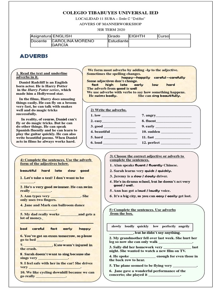 Adverbs of Manner Workshop | PDF | Adverb | Semantic Units