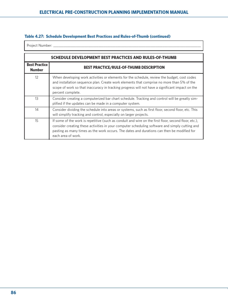 Electrical Pre-Construction Planning Implementation Manual: Schedule ...