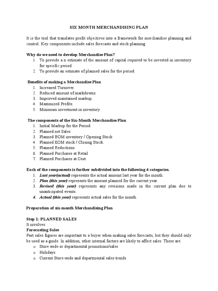 Six Month Merchandising Plan | PDF | Merchandising | Inventory