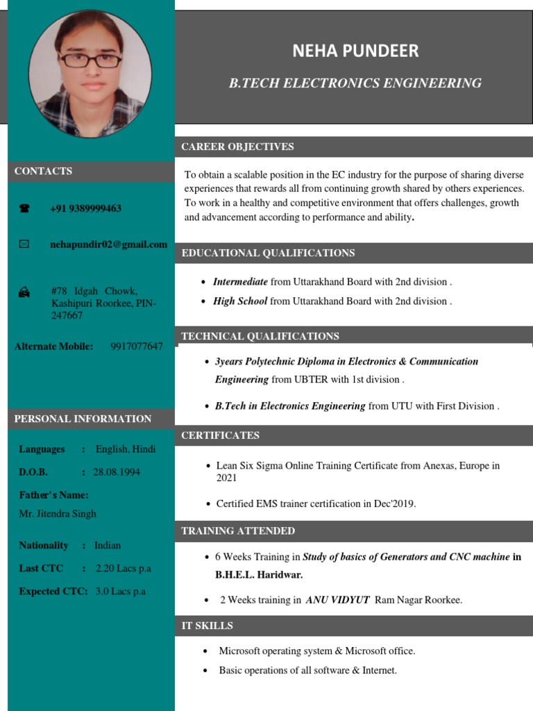 NEHA RESUME New | PDF | Electrical Engineering | Science