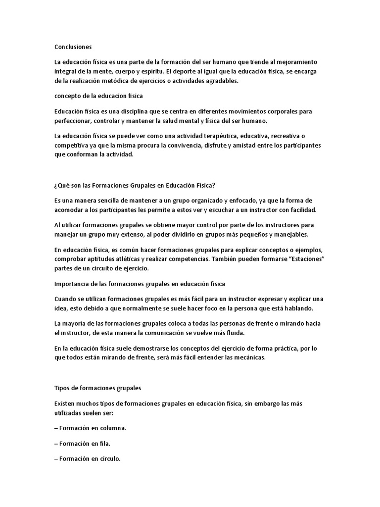 Tipos de Formaciones Grupales en Educación Física | PDF | Educación ...
