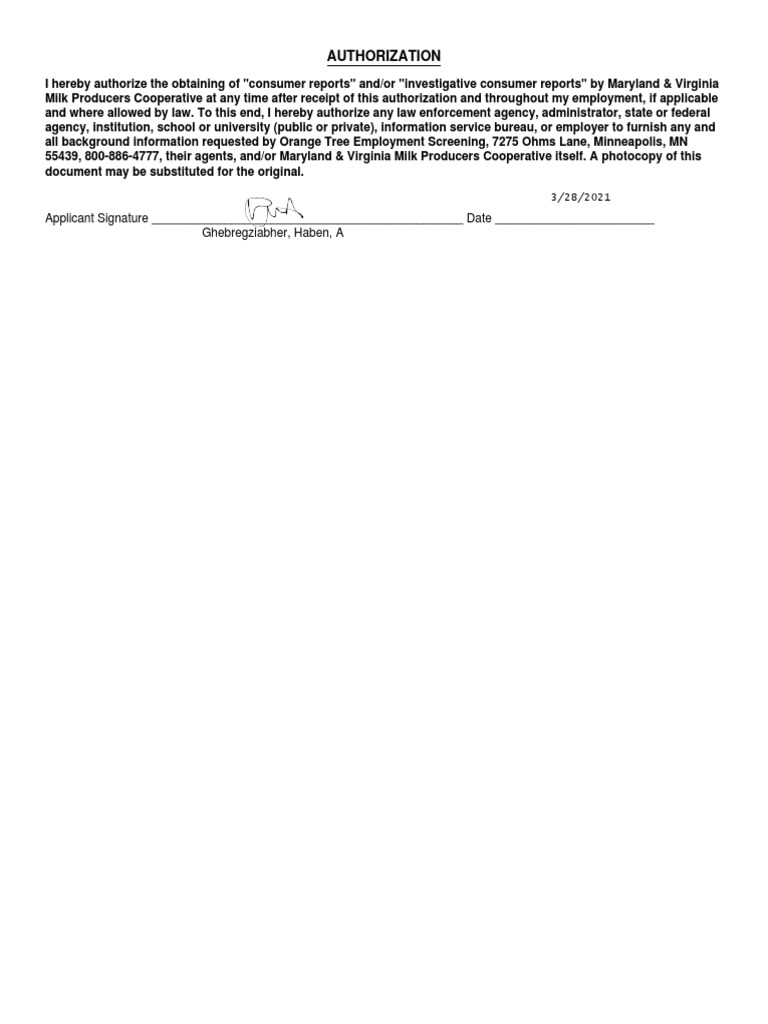 Authorization Form Unsigned | PDF