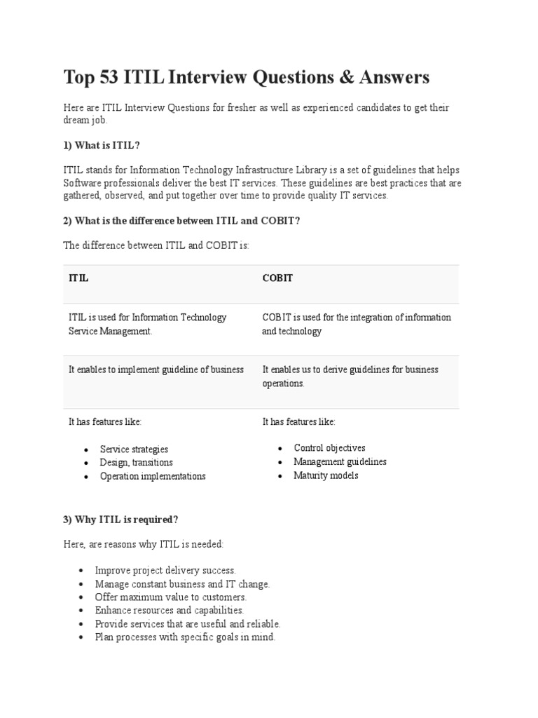 Top 53 ITIL Interview Questions | PDF | It Service Management ...