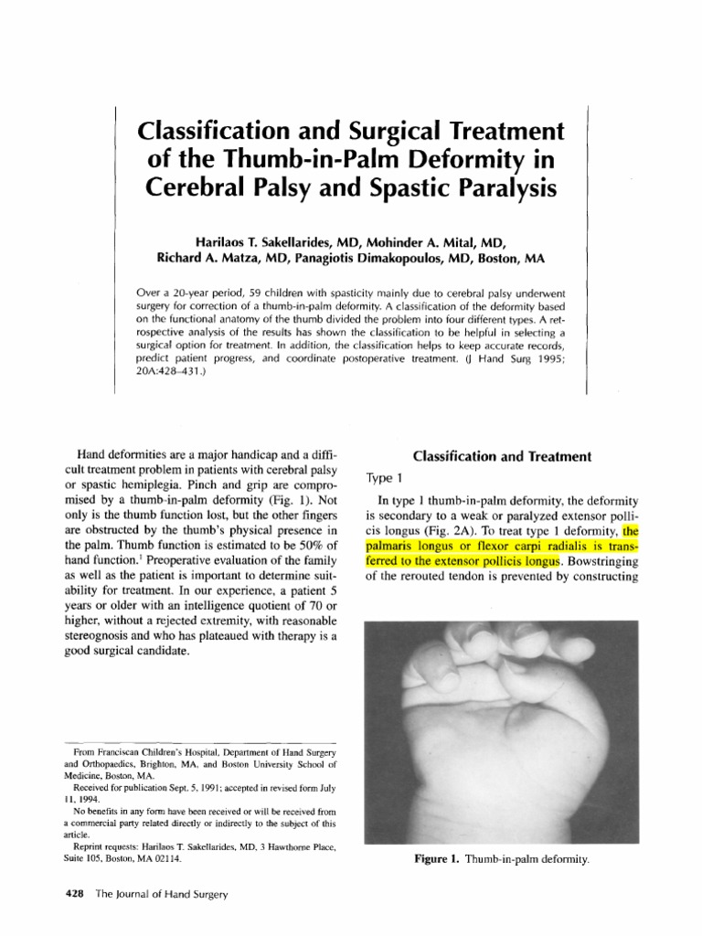 A Classification System for Thumb-in-Palm Deformities in Cerebral Palsy ...