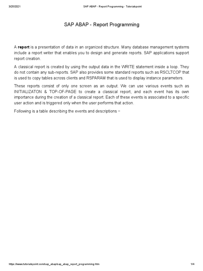 SAP ABAP - Report Programming - Tutorialspoint | PDF | Computer Data ... SAP ABAP - Report Programming - Tutorialspoint | PDF | Computer Data ...
