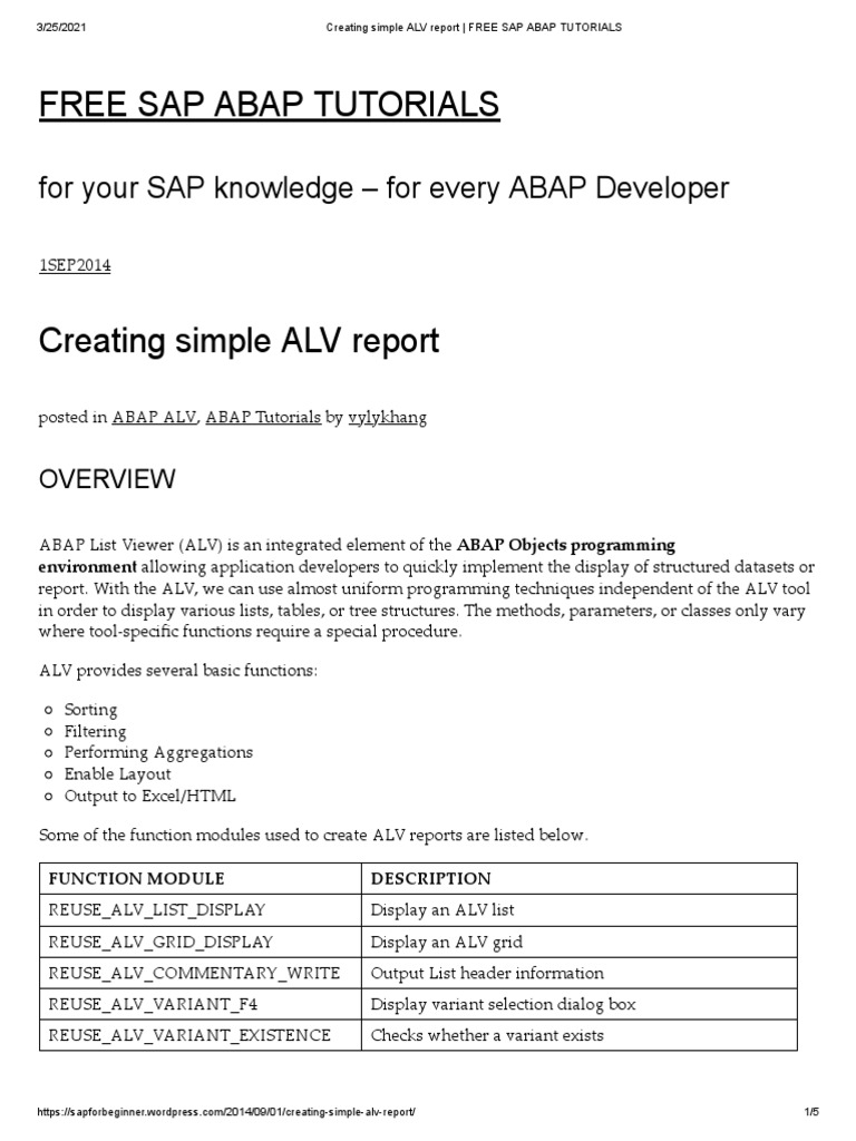 Simple ALV Report Tutorial SAP ABAP | PDF | Subroutine | Computer Data