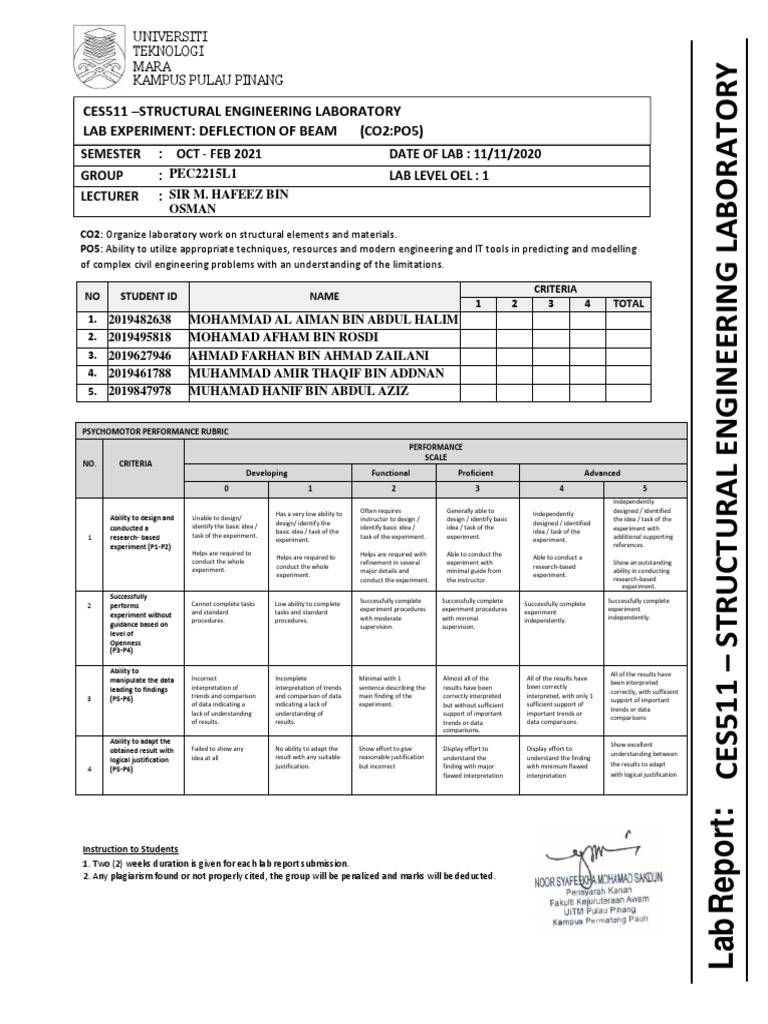 Lab Report Deflection of Beam | PDF | Beam (Structure) | Young's Modulus