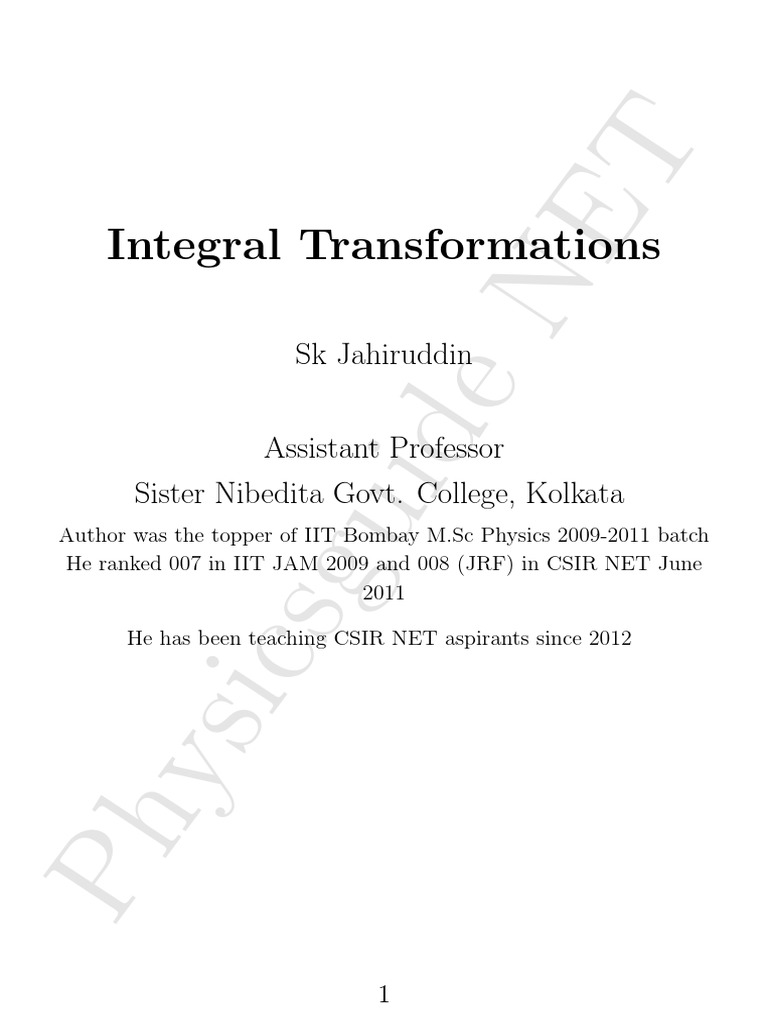 06 Integral Transformation Notes Pdf Laplace Transform Fourier