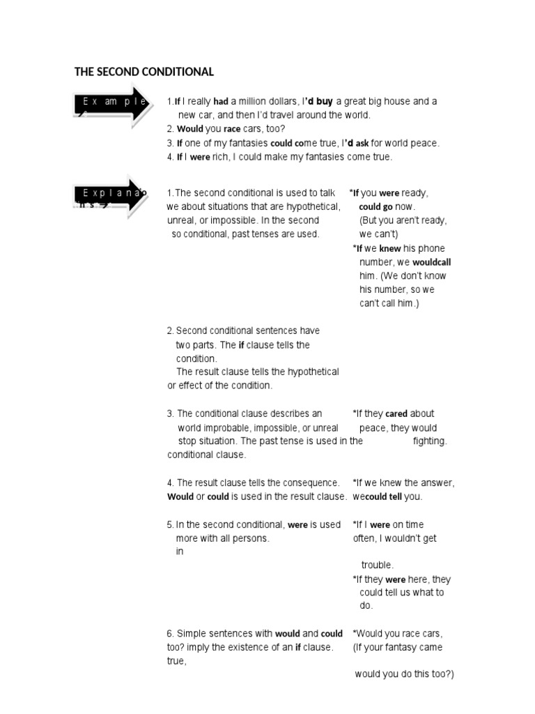 The Second Conditional: E X Am P L e S | PDF | Syntax | Language Mechanics