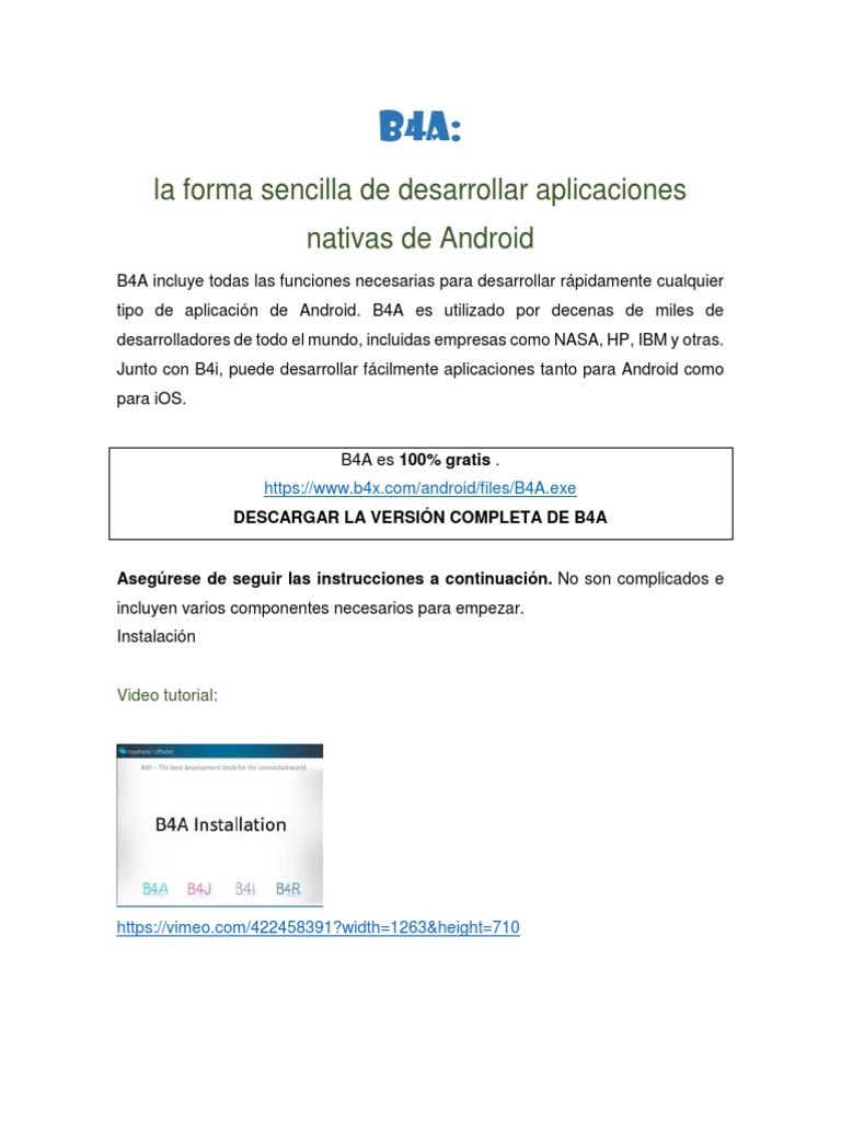 Instalación de La IDE B4A para APK | PDF | Android (sistema operativo) | Entorno de desarrollo ...