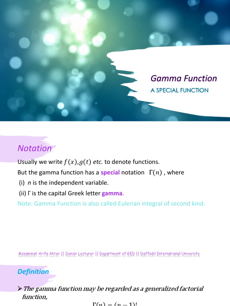 Gamma Function (Lecture-1) | PDF | Function (Mathematics) | Complex ...
