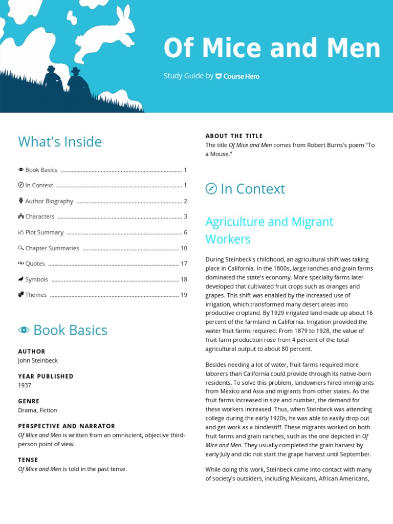 Mice and Men Study Guide | PDF | John Steinbeck | Agriculture