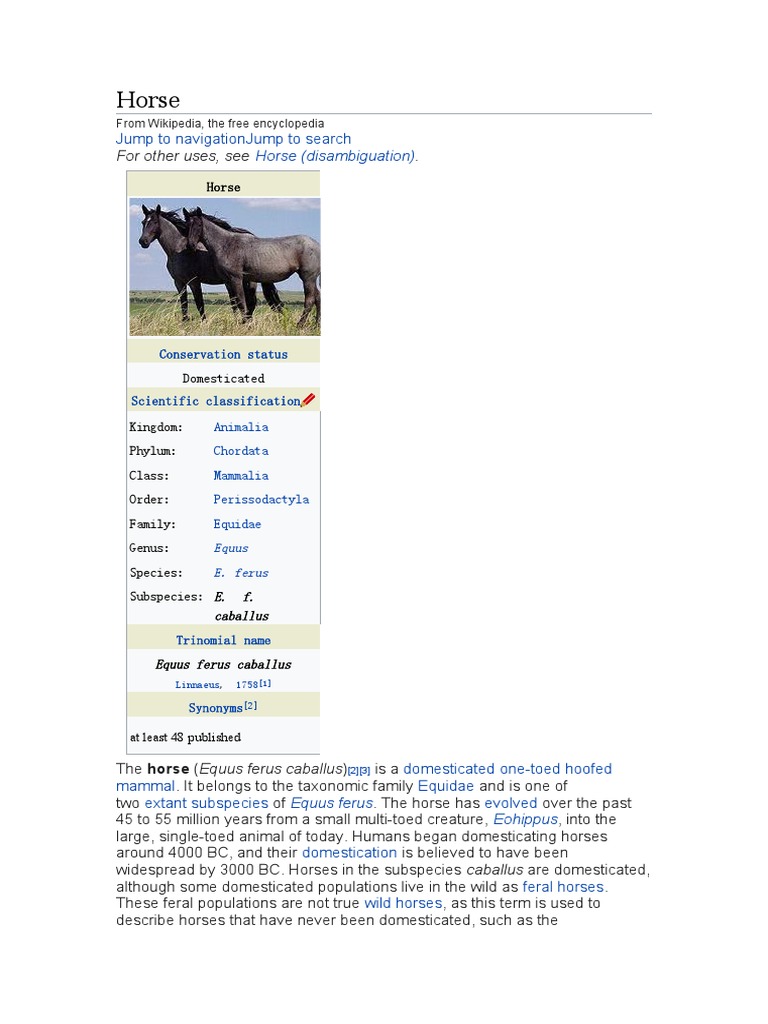 Horse: For Other Uses, See | PDF | Horses | Equus (Genus)