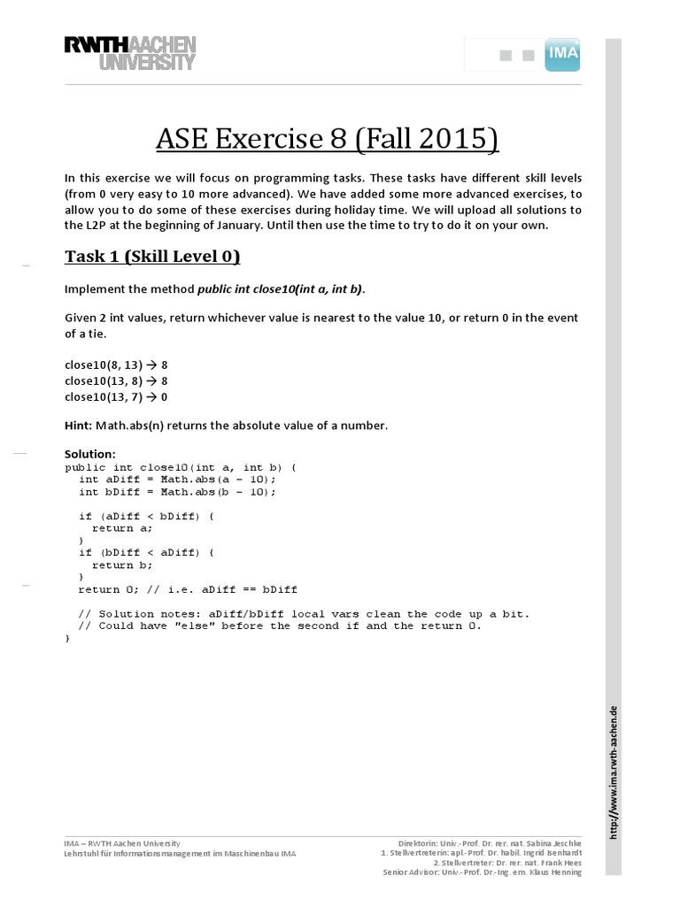 ASE Exercise 8 (Fall 2015) : Task 1 (Skill Level 0) | PDF | String (Computer Science) | Boolean ...