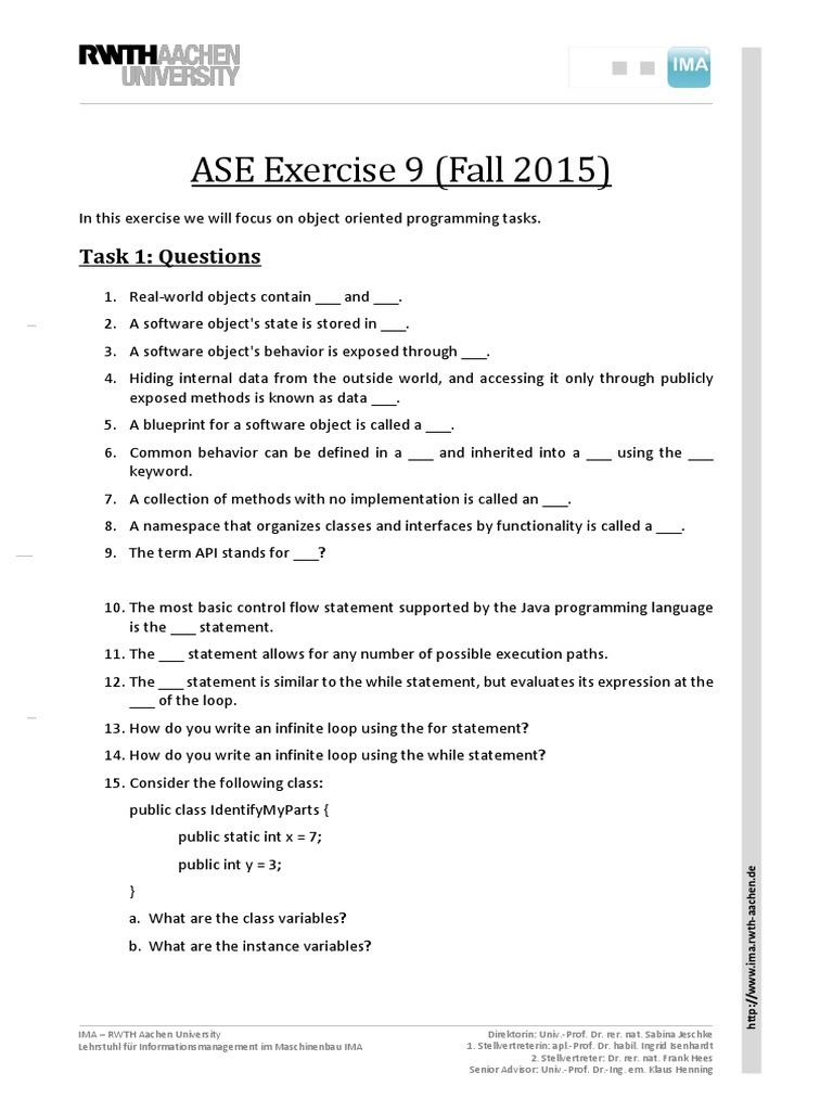 OOP Exercise Questions | PDF | Class (Computer Programming ...