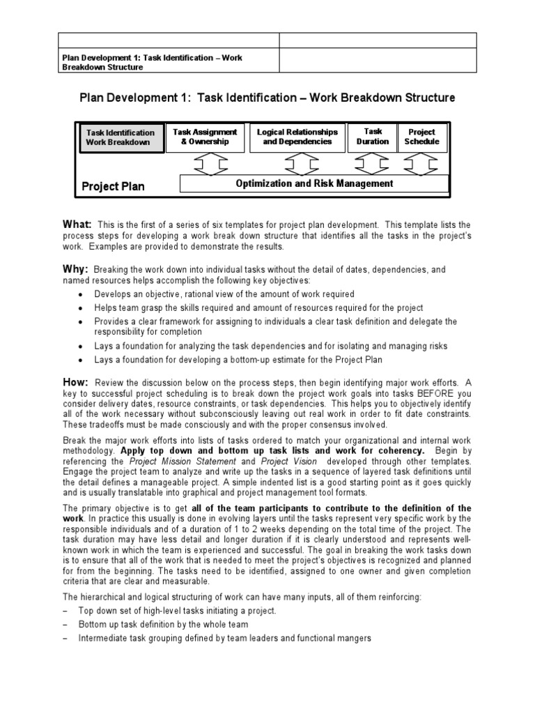 Plan Development 1: Task Identification - Work Breakdown Structure ...