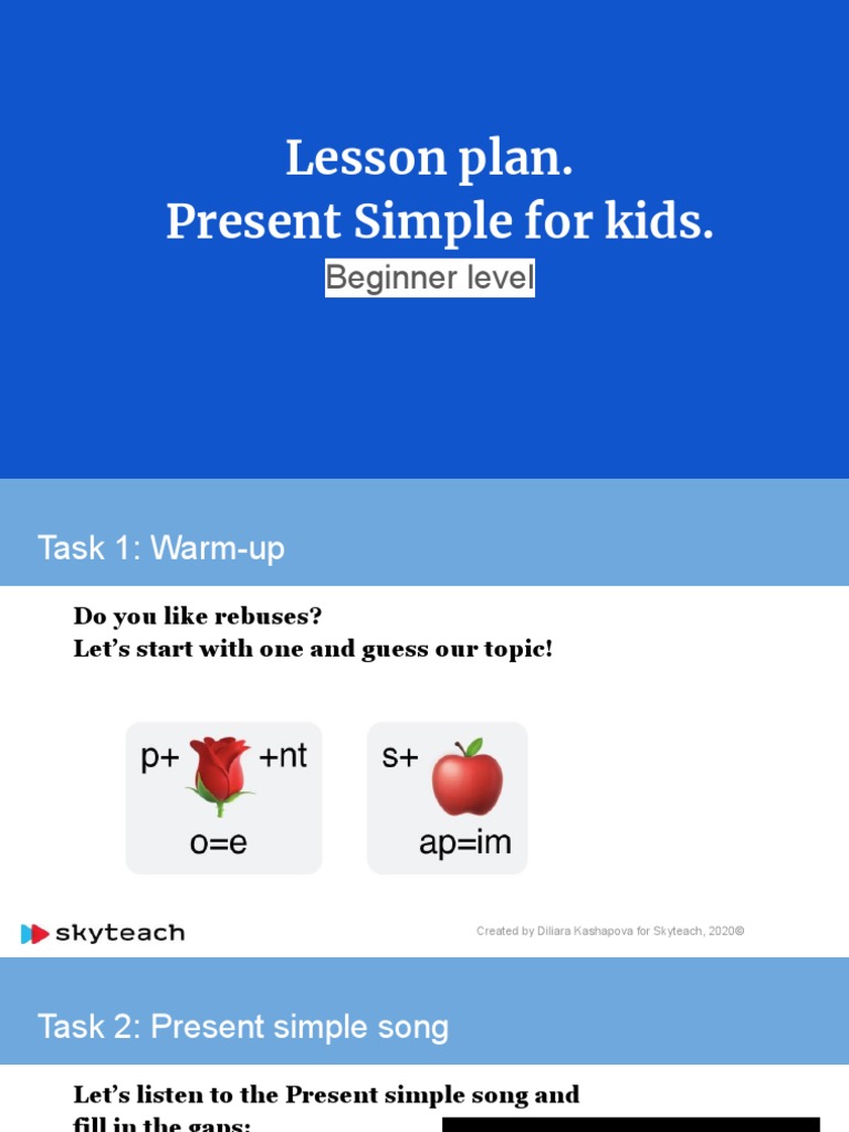 Lesson Plan. Present Simple For Kids (Worksheet) | PDF