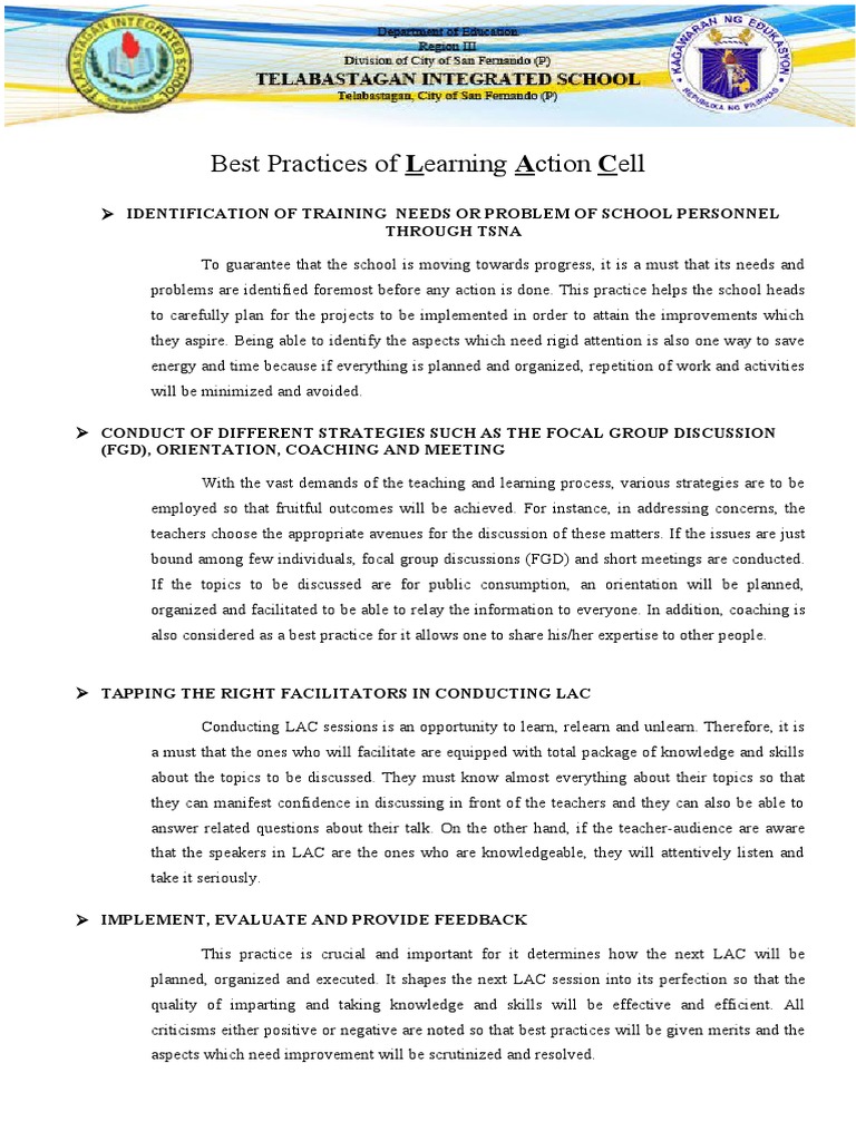 Best Practices of LAC | PDF | Learning | Classroom Management