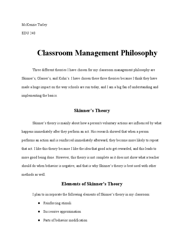 Classroom Management Philosophy: Skinner's Theory | PDF | Classroom ...