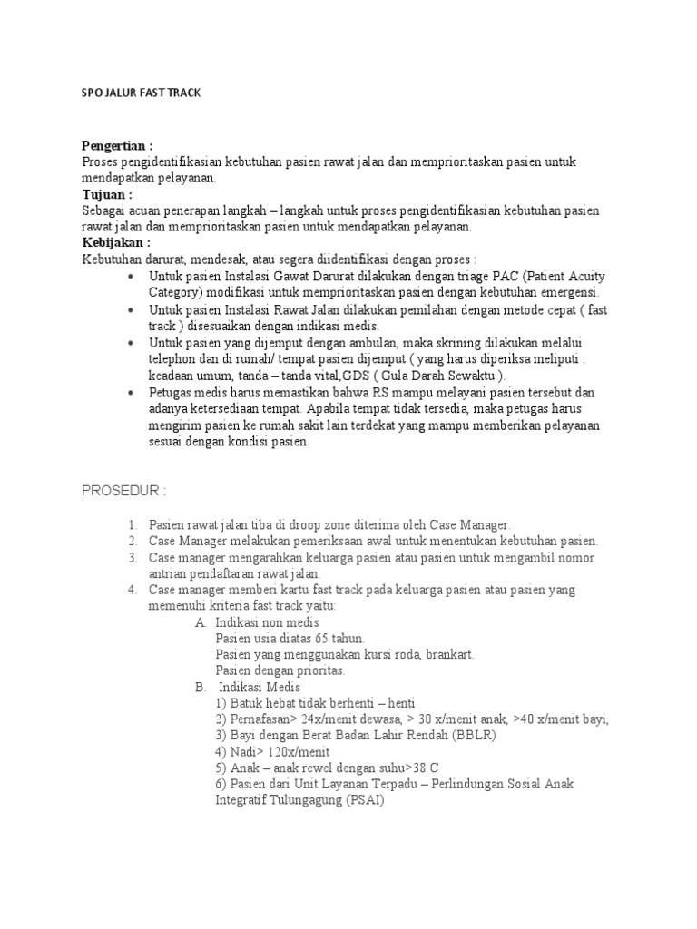 Spo Jalur Fast Track | PDF