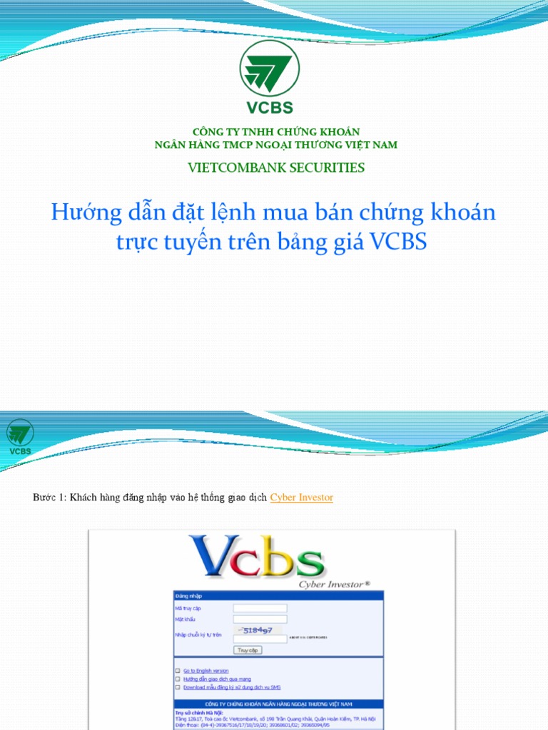 Huong Dan Dat Lenh Dat Lenh Truc Tuyen Tren Bang Gia VCBS | PDF