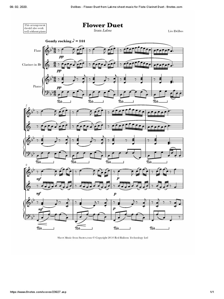 Delibes - Flower Duet From Lakme Sheet Music For Flute-Clarinet Duet | PDF