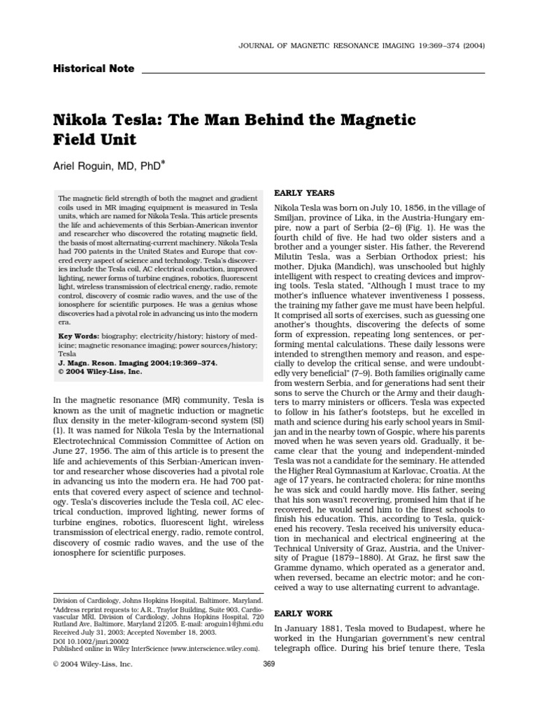 Nikola Tesla: The Man Behind The Magnetic Field Unit: Historical Note ...
