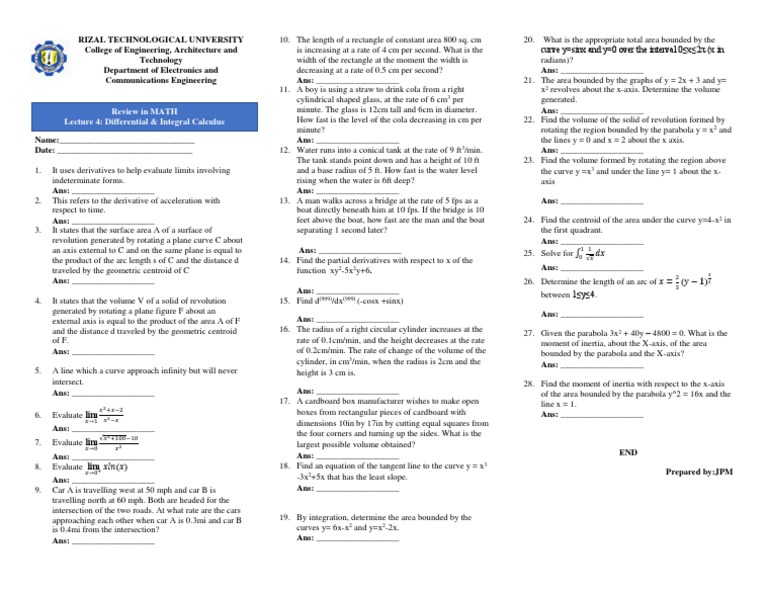 Lecture4 - DIFFERENTIAL & INTEGRAL CALCULUS | Download Free PDF | Area ...