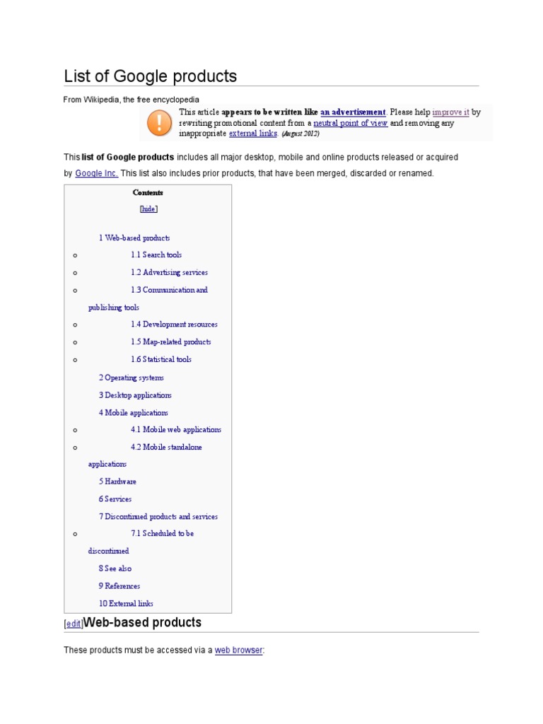 Comprehensive List of Google Products | PDF | Android (Operating System ...