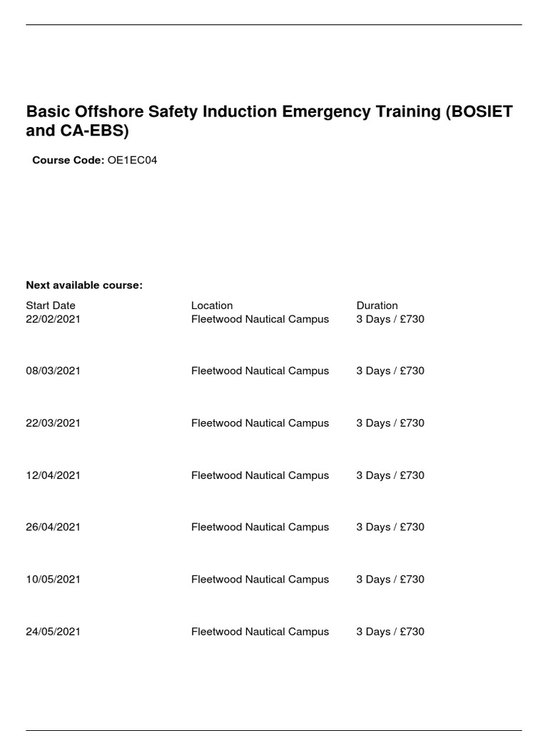 Basic - Offshore - Safety - Induction - Emergency - Training - BOSIET ...