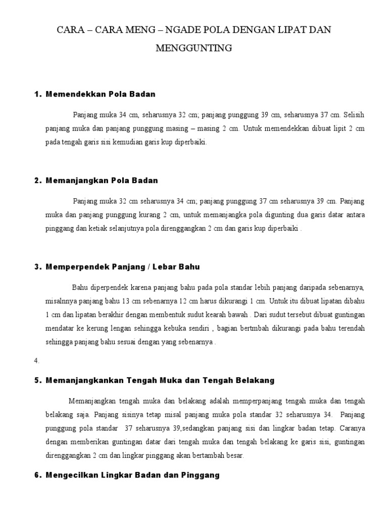 Teknik Grading Pola Busana Lengkap | PDF